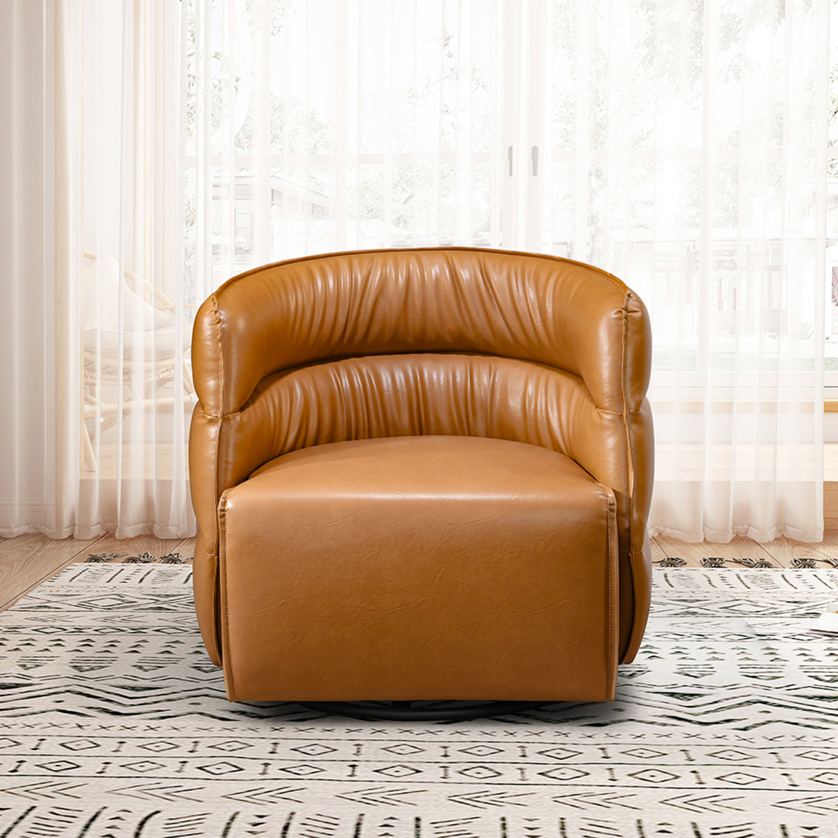 Latitude Run® Ambrosina Mid-Century Modern Leather Swivel Barrel Chair | Wayfair